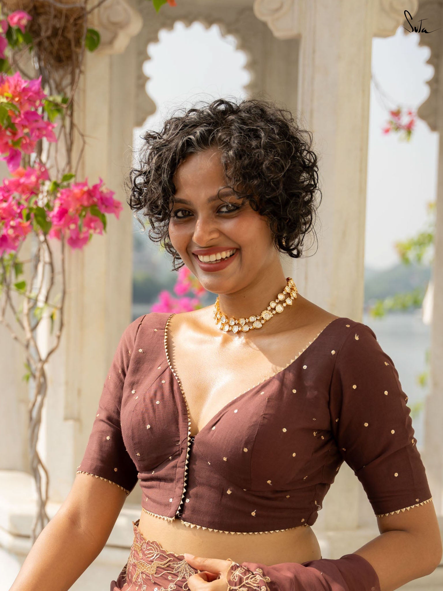 Burgundy Cotton Viscose Sleeveless Blouse|Ayra|Suta