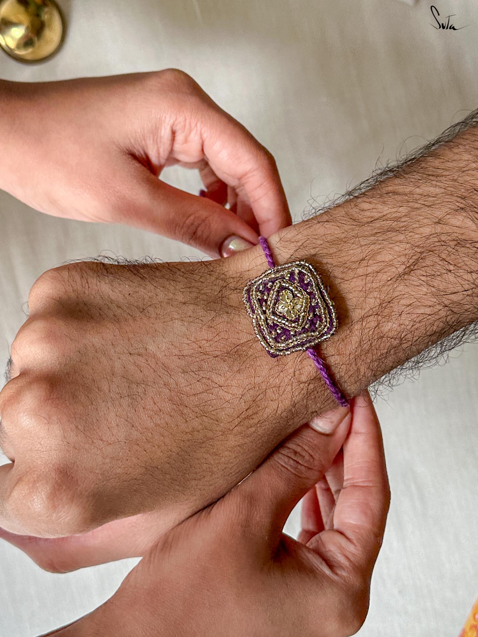 Buy Purple Embroidery Rakhi For Brother|Pyaar Ka Dhaga|Suta